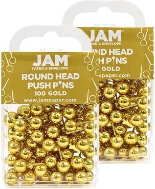 JAM Paper & Envelope JAM Paper Colored Map Thumb Tacks Gold Round Head ...