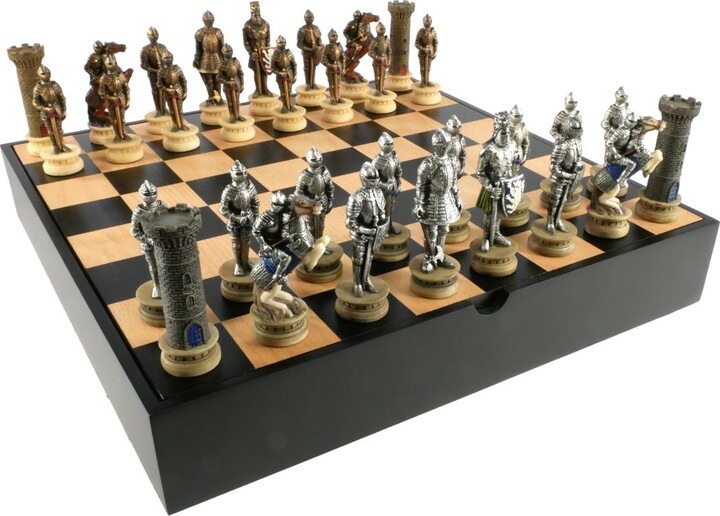 WorldWise Imports Knights in Armor Resin Chessmen on Chest Chess Set ...