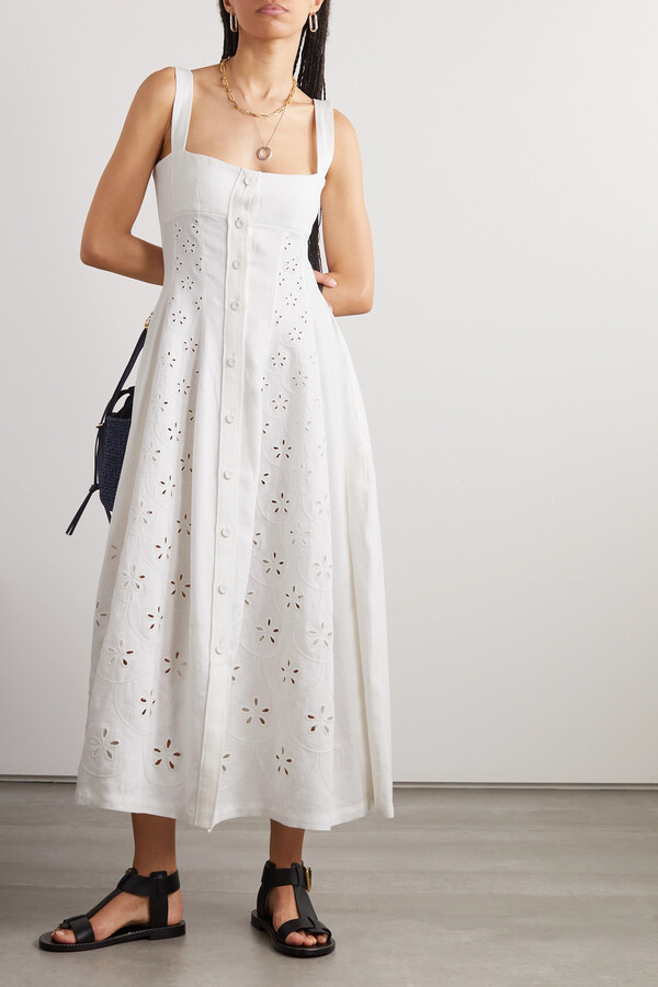 Chloé Broderie Anglaise Washed Linen Midi Dress White Shopstyle
