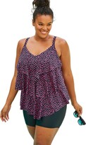 Swim 365 Women’s Plus Size Longer-Length Tiered-Ruffle Tankini Top ...