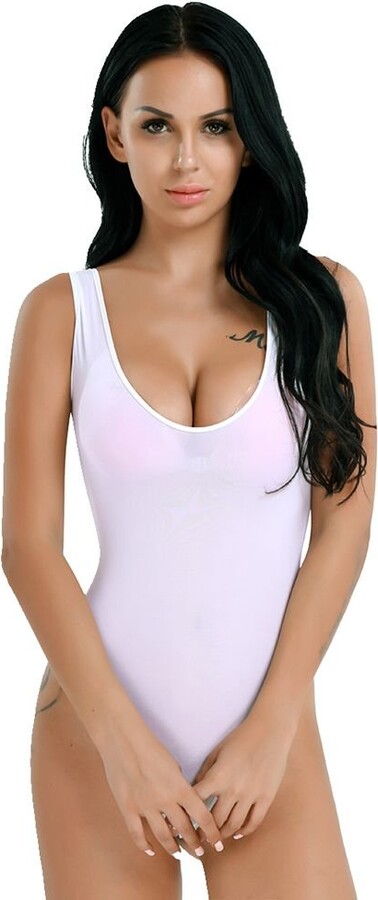 MSemis Women's One-Piece See-Through Sheer Mesh High Cut Thongs Leotard Bodysuit Lingerie ...