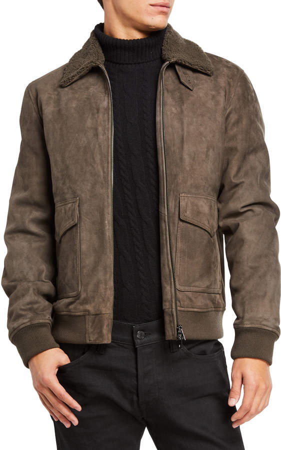 Valstar Men's Shearling-Trim Leather Flight Jacket - ShopStyle