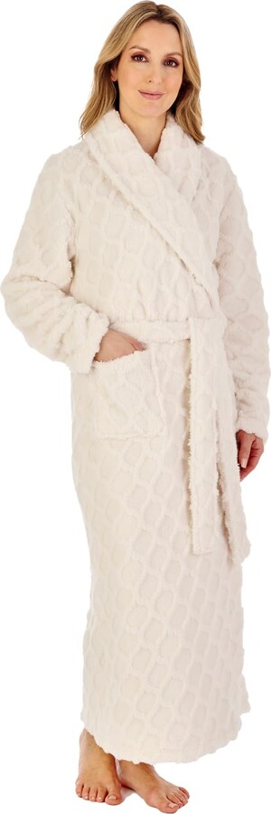 Slenderella Ladies Long Dressing Gown Honeycomb Fleece Shawl Collar ...