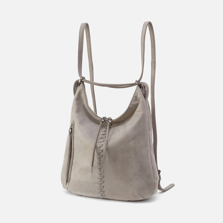 Hobo Merrin Convertible Backpack in Metallic Leather - Granite Grey ...