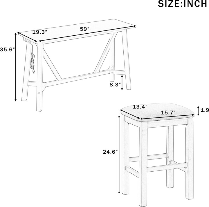 EHEK 4-Piece Dining Bar Table Set, Wood Table with USB Ports and Power ...