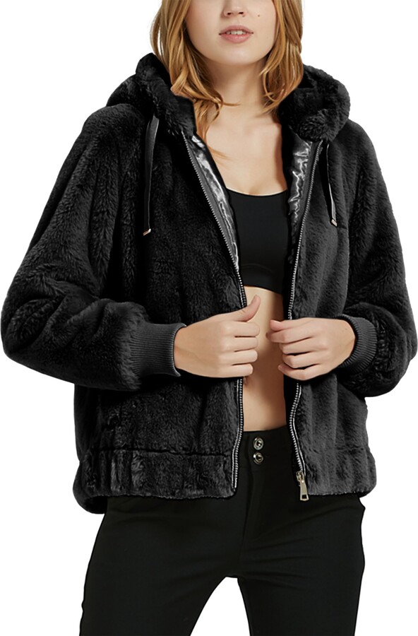 Giolshon Women Faux Fur Coat Fleece Short Fuzzy Jacket Shearling Shaggy ...