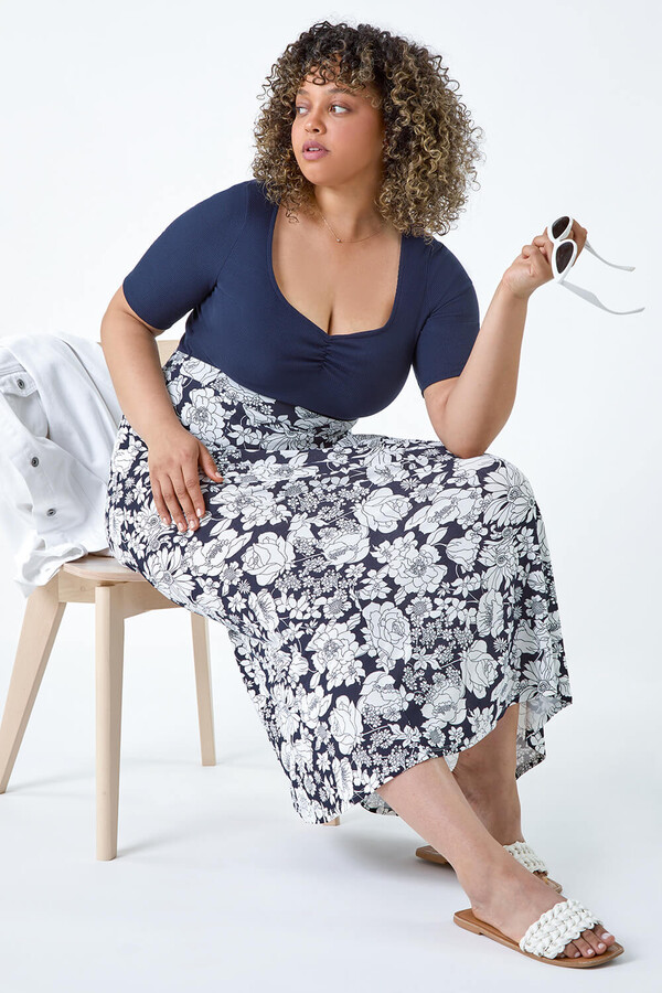 Roman Curve Roman Originals Curve Elastic Waist Floral A Line Maxi ...