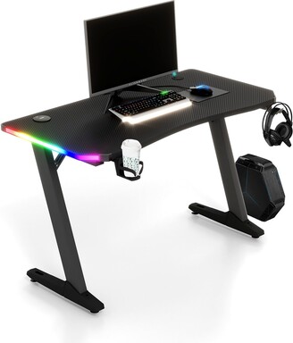 Furmax 47 in. RGB LED Lights Gaming Desk, Z Shaped Office PC Computer ...