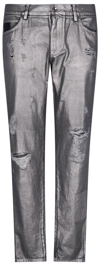 Dolce & Gabbana Distressed Metallic-Effect Jeans - ShopStyle