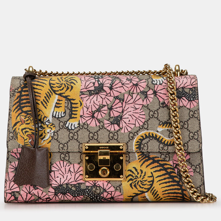 Gucci Beige/Pink GG Supreme Monogram Bengal Padlock Shoulder Bag ...
