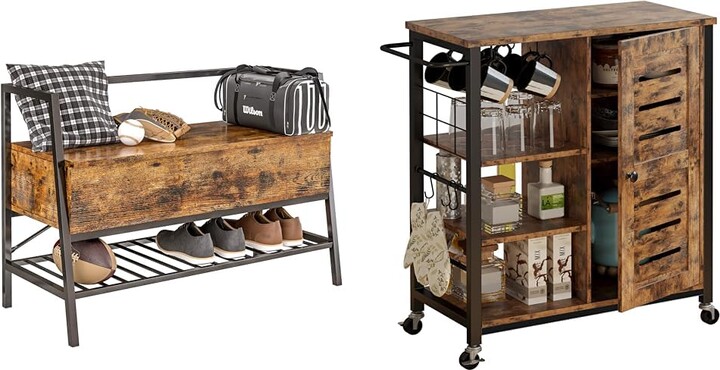 IRONCK Storage Bench with Shoe Rack and Kitchen Cart Storage Cabinet ...