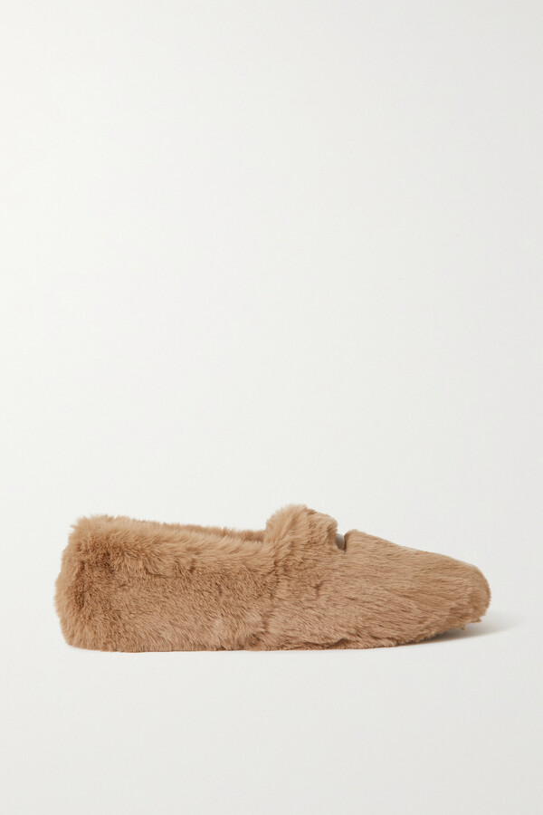 Gianvito Rossi Faux Leather-trimmed Faux Fur Slippers - Neutrals ...
