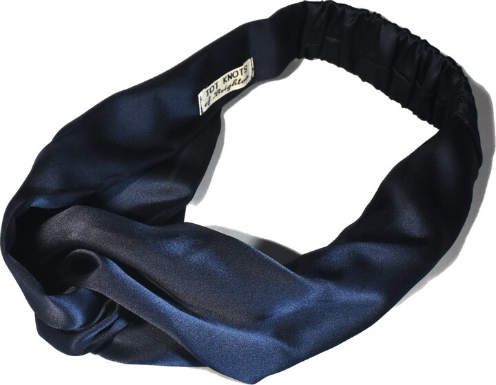 Silk & Lawn - Navy Blue Silk Twisted Turban Headb& & Neck Scarf In ...