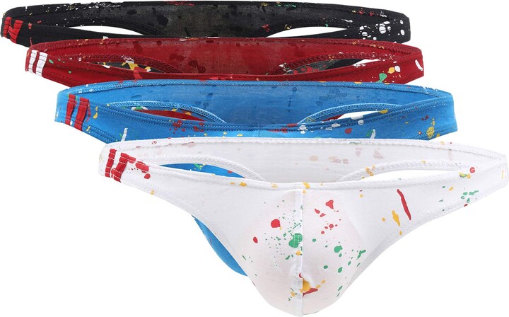 AIEOE Men's Cotton Sexy Low Rise Thongs Printed Underwear Pack of 4 ...
