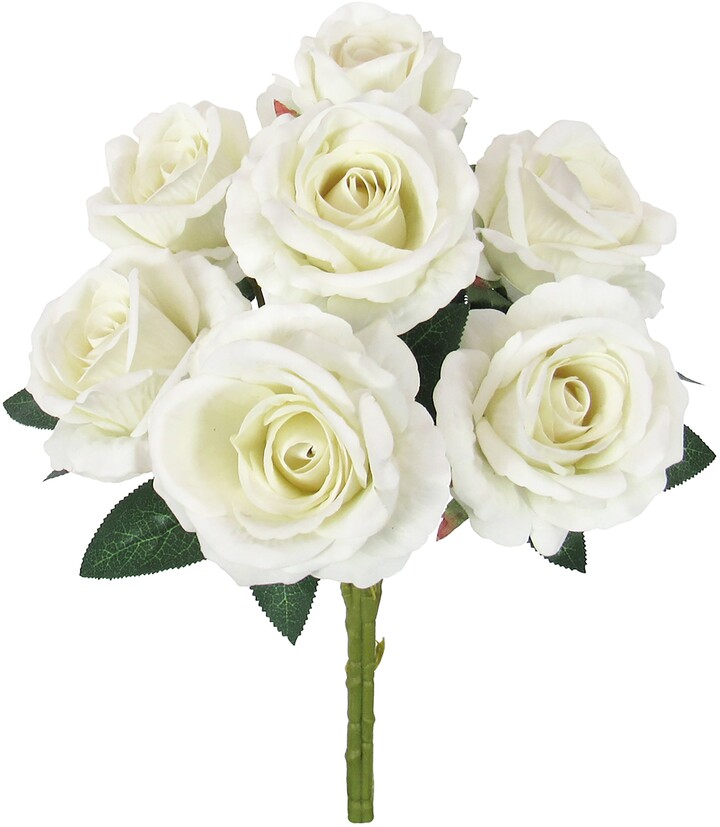 Living Luxury Set of 2 Cream Artificial Velvet Rose Flower Stem Bush ...