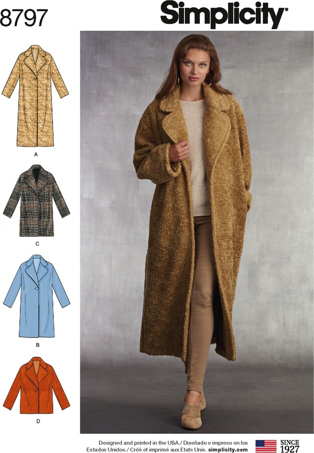 Dunelm Simplicity Misses Loose Fit Lined Coat Sewing Pattern Off White ...