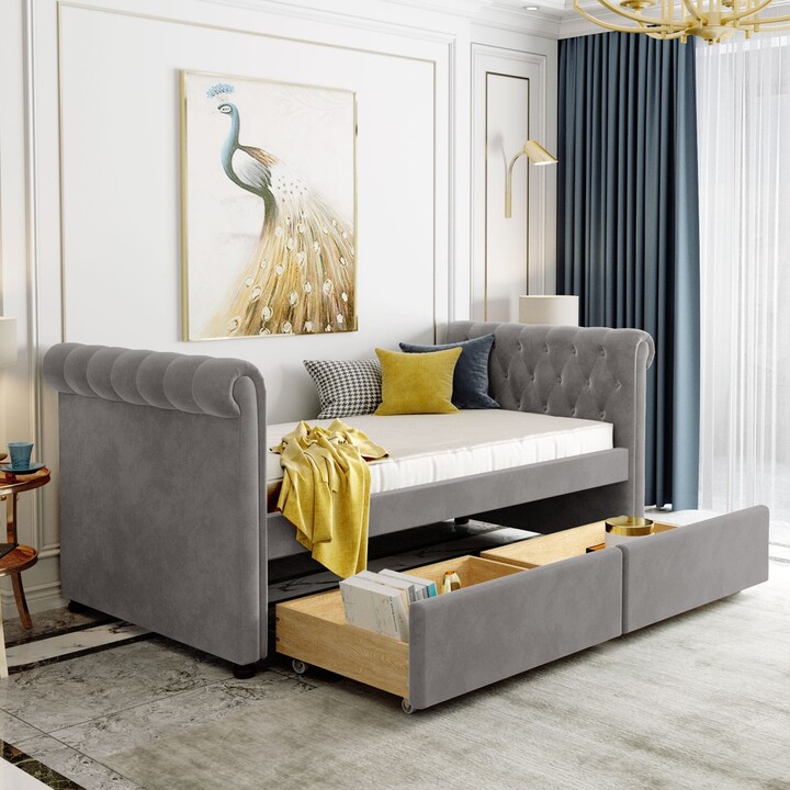 EDWINRAY Modern Wooden Twin Size Upholstered daybed with 2-Drawers ...
