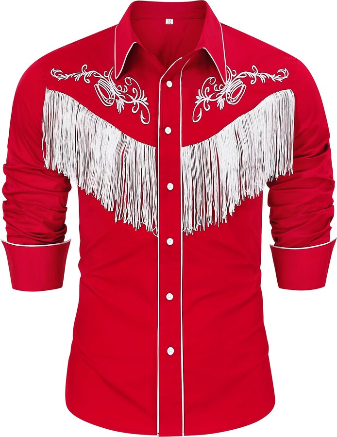 CORSKI Men's Cowboy Costume Western Long Sleeve Casual Fringe Hippie ...