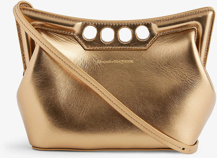 Alexander McQueen Gold The Peak Mini Cut-out Leather Shoulder bag ...