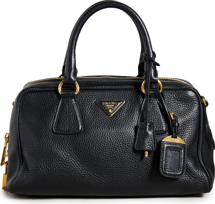 What Goes Around Comes Around Prada Black Vitello Daino Boston Bag ...