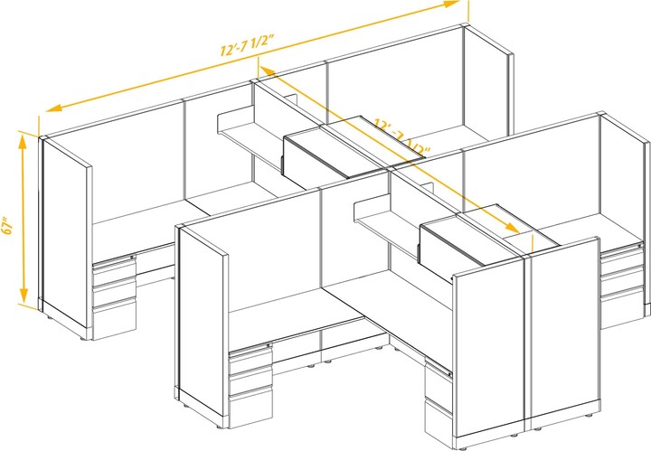 cubicles.com Modular Office Desk Furniture 67H 4pack Cluster Unpowered ...
