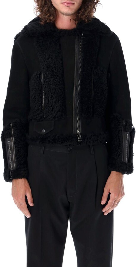 Tom Ford Shearling and leather patchwork biker jacket - ShopStyle