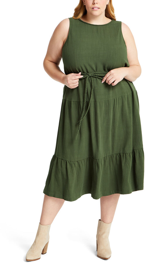 Given Kale Braided Neckline Tiered Midi Dress - ShopStyle