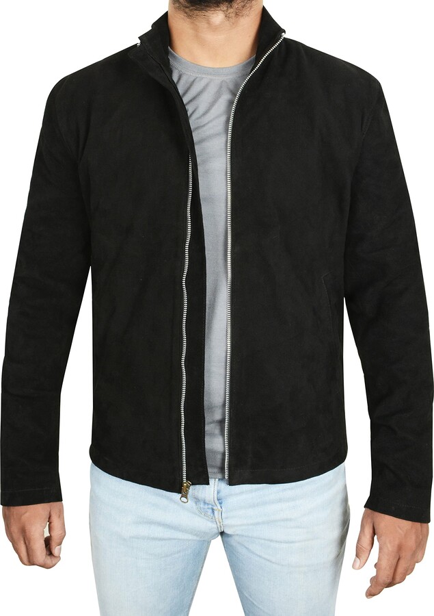 eGenius Mens Black Suede Leather Biker Jacket Mens Suede Racer Jacket ...