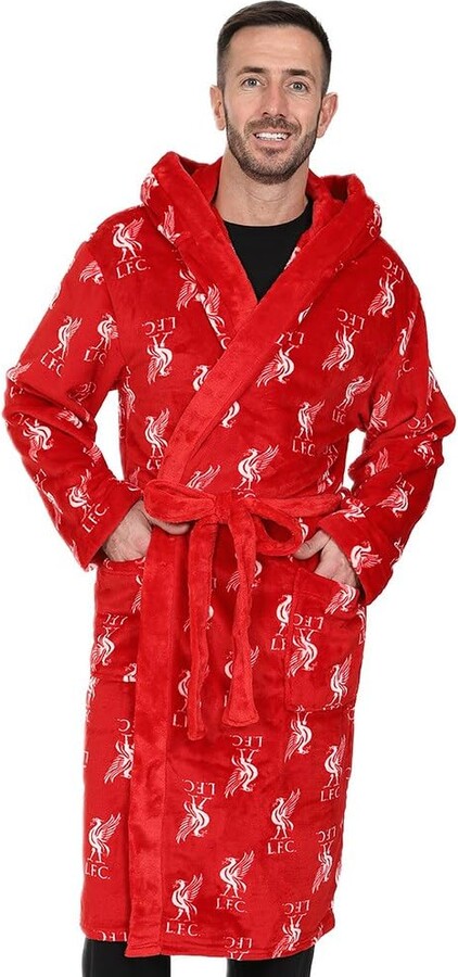Liverpool F.C. Mens Official Dressing Gown Red Fleece Hooded LFC Robe ...