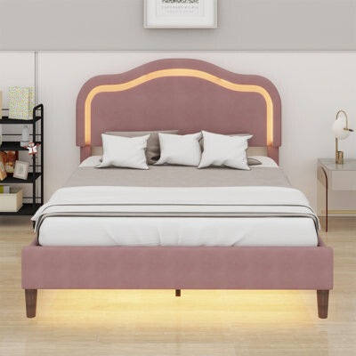 Wrought Studio Upholstered Smart LED Bed Frame With Adjustable Height ...