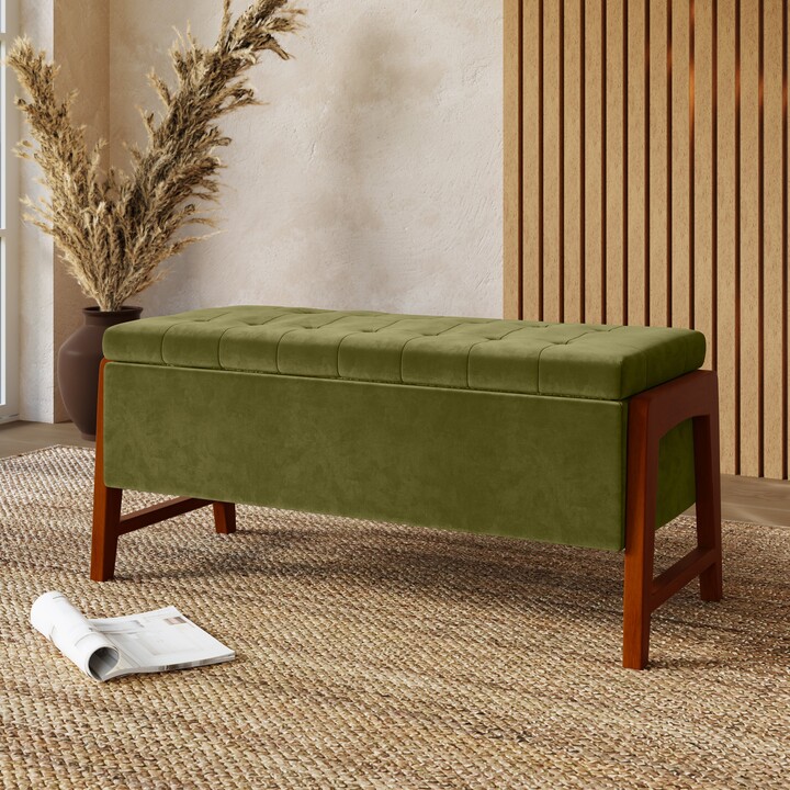Dunelm Annie Olive Velvet Ottoman Olive - ShopStyle Storage Benches