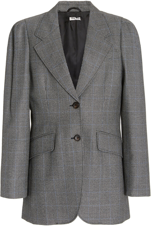 Miu Miu Puff-Sleeve Checked Wool Blazer - ShopStyle