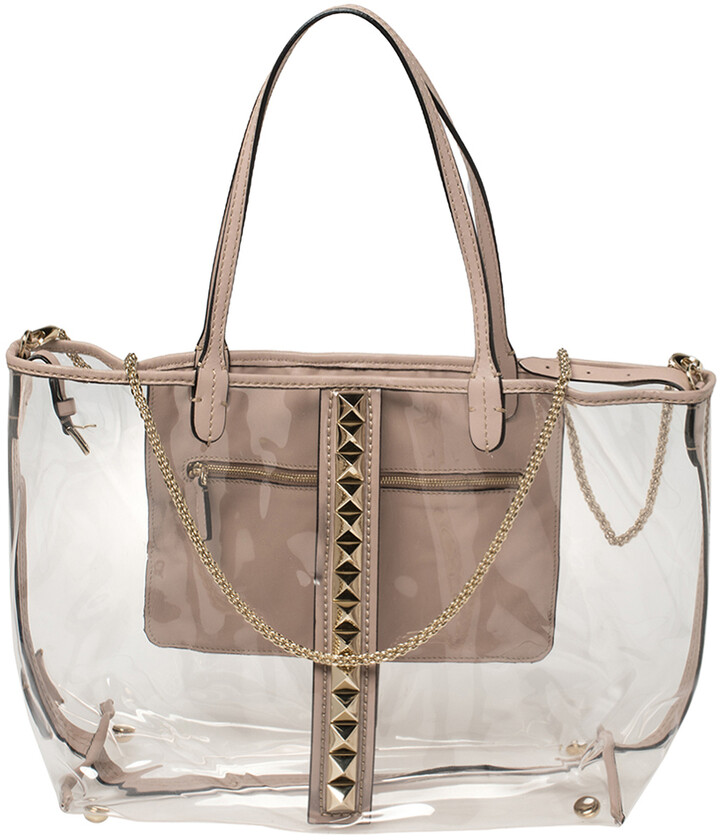 Valentino Transparent/Pink PVC and Leather Rockstud Naked Tote - ShopStyle