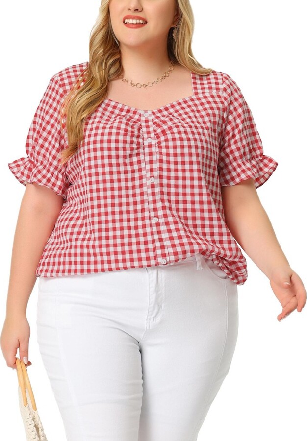 Agnes Orinda Women's Plus Size Gingham 1950s Sweetheart Neck Plaid ...