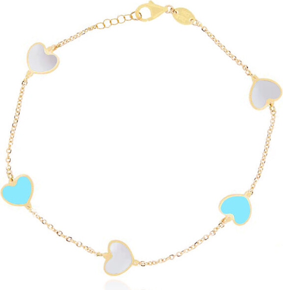 The Lovery Mother of Pearl and Turquoise Mixed Heart Station Bracelet ...