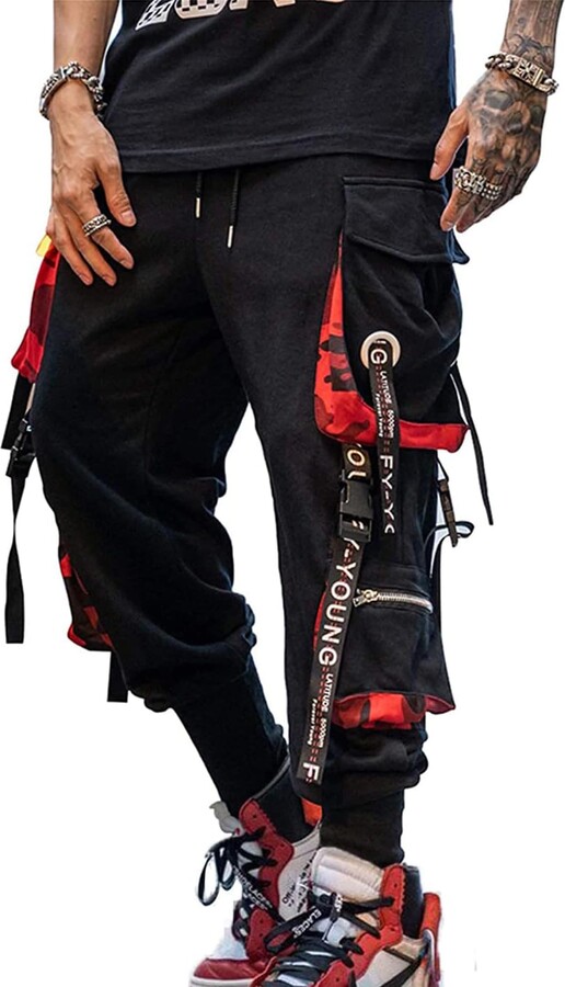 Ambcol Men's Trousers Jogger Pants Punk Cargo Baggy Techwear Hip Hop ...