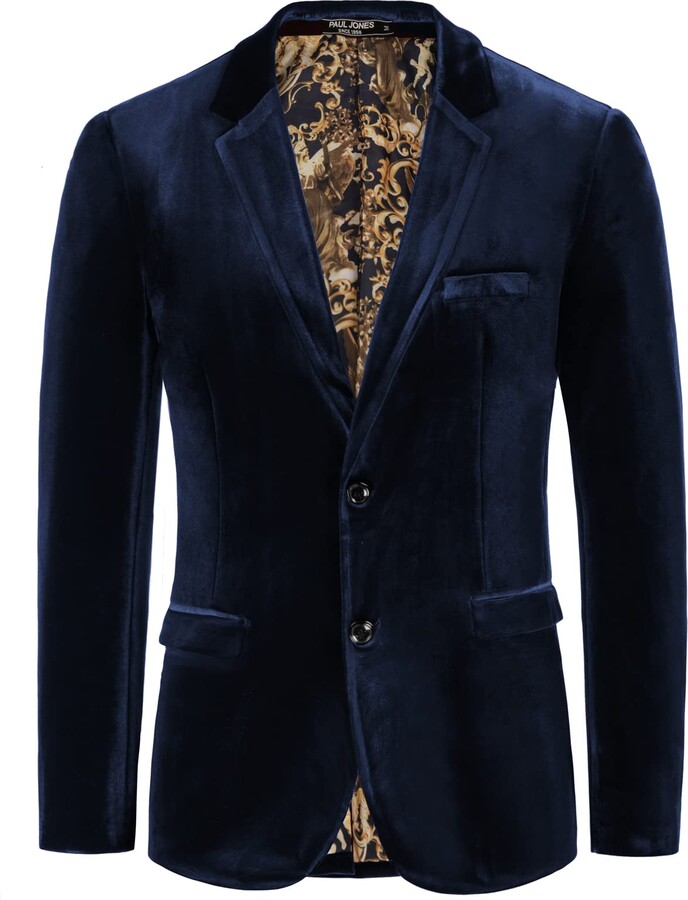 PaulJones Men's Slim Fit Two Button Velvet Suit Wedding Tuxedo ...