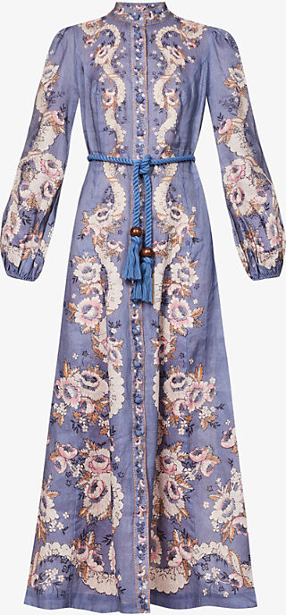 Zimmermann Womens Blue Rose Vitali Abstract-print andarin-collar Linen ...