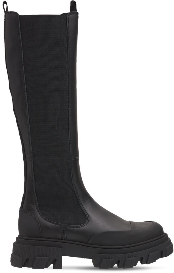 Ganni 50mm Tall leather Chelsea combat boots - ShopStyle