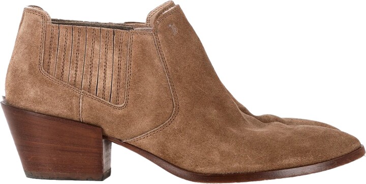 Tod's Slanted-Heel Ankle Boots in Brown Suede - ShopStyle