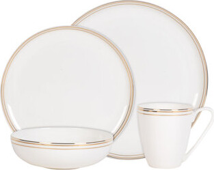 Fitz & Floyd Nevaeh White Coupe Gold 16-Piece Bone China Dinnerware Set ...