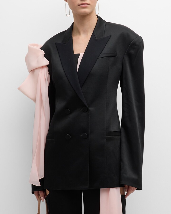 Hellessy Didier Draped Bow Double-Breasted Oversized Blazer Jacket - ShopStyle