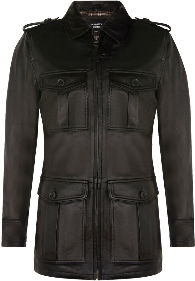 Infinity Leather Mens Leather Parka Safari Coat-Mesa Verde - ShopStyle