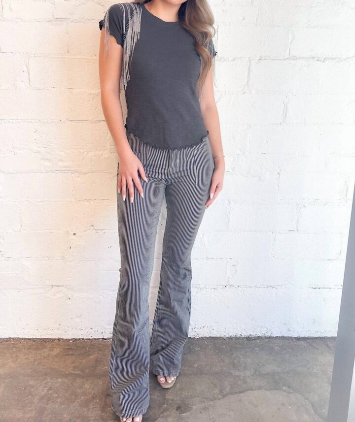 Free People Jayde Flare Railroad Pants In Blue/white Stripe - ShopStyle