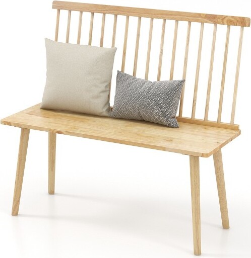 Costway Entryway Bench for 2 Windsor Rubber Wood Dining Bench with ...