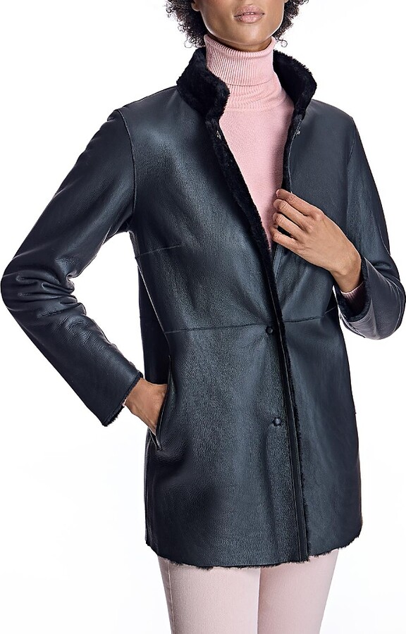 Maximilian Reversible to Leather Shearling Jacket with Zipper - ShopStyle
