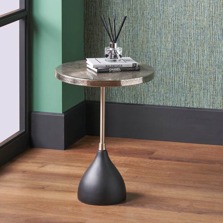 Pacific Lifestyle Caiman Antique Side Table, Croc Print Metal Black ...