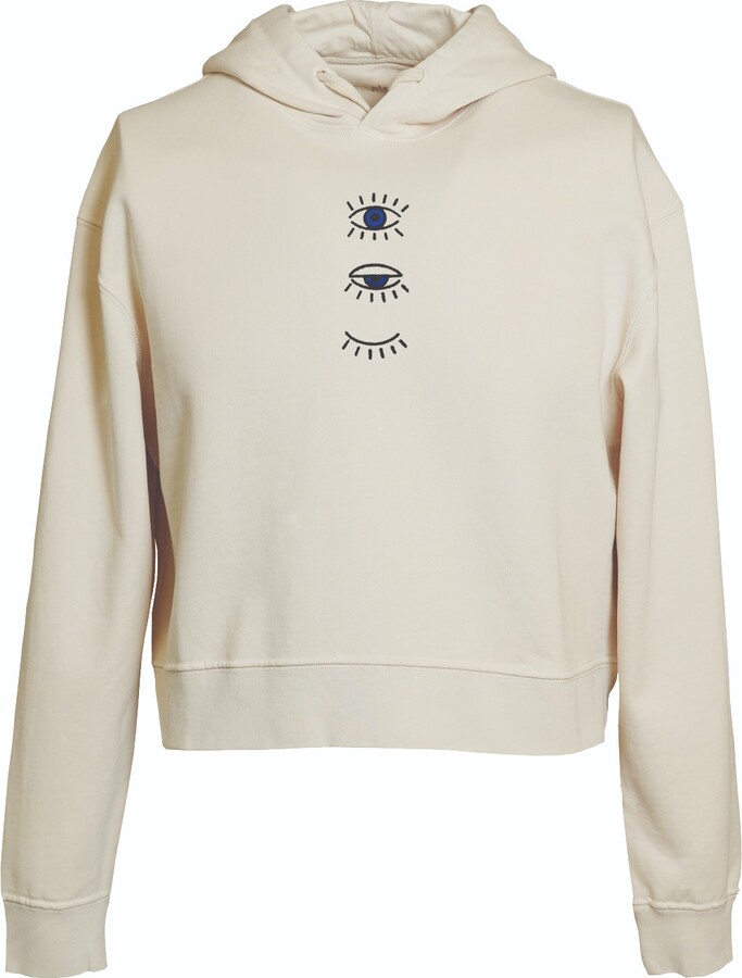 Alse Studio - Women Evil Eye Embroidered Cropped Hoodie Off White ...