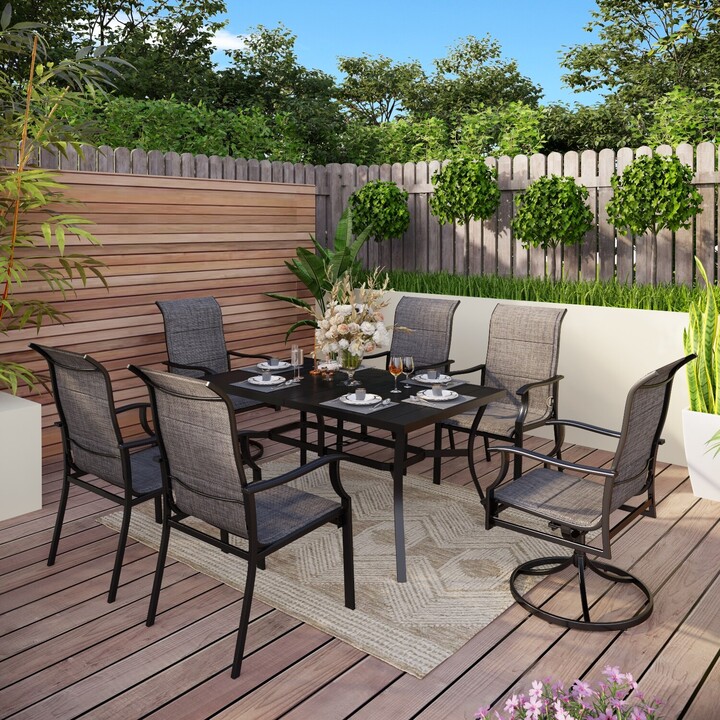 Cocam 7-Piece Outdoor Patio Dining Set, 6 Padded Sling Fabric Chairs ...