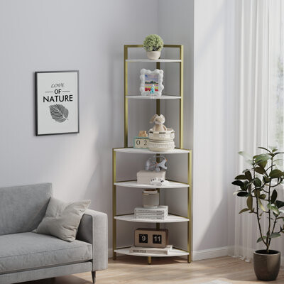 Mercer41 6-Tier Corner Open Shelf Modern Bookcase Wood Rack ...